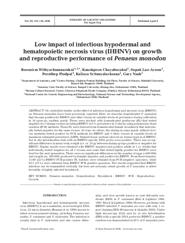 (PDF) Low impact of infectious hypodermal and hematopoietic necrosis ...