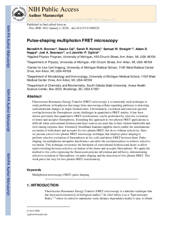 (PDF) Pulse shaping multiphoton FRET microscopy