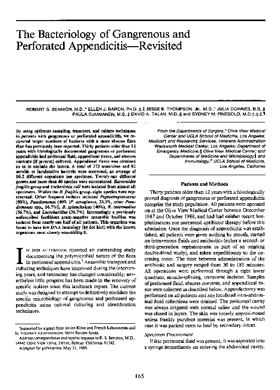 (PDF) The Bacteriology of Gangrenous and Perforated Appendicitis--Revisited