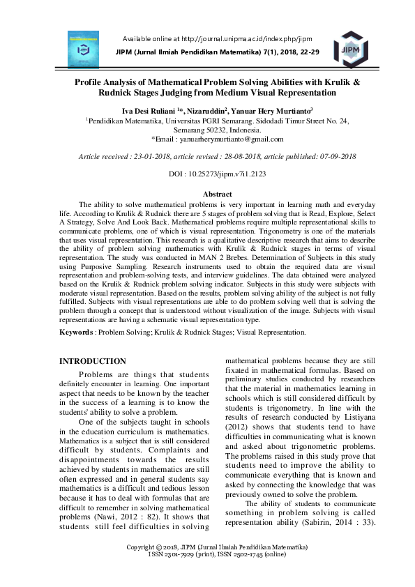 (PDF) Profile Analysis of Mathematical Problem Solving Abilities with Krulik & Rudnick Stages ...