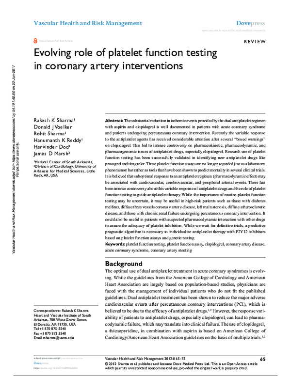 (PDF) Evolving role of platelet function testing in coronary artery ...