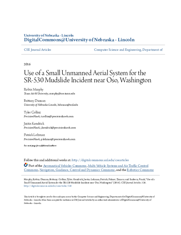 (PDF) Use of a Small Unmanned Aerial System for the SR‐530 Mudslide ...