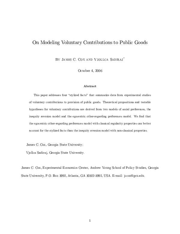 (PDF) On Modeling Voluntary Contributions to Public Goods