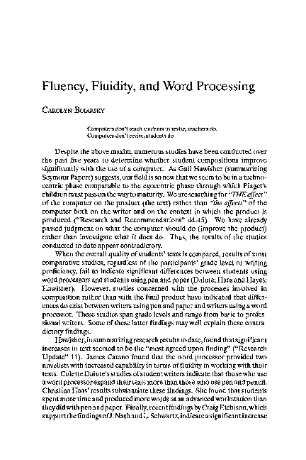 (PDF) Fluency, Fluidity, and Word Processing