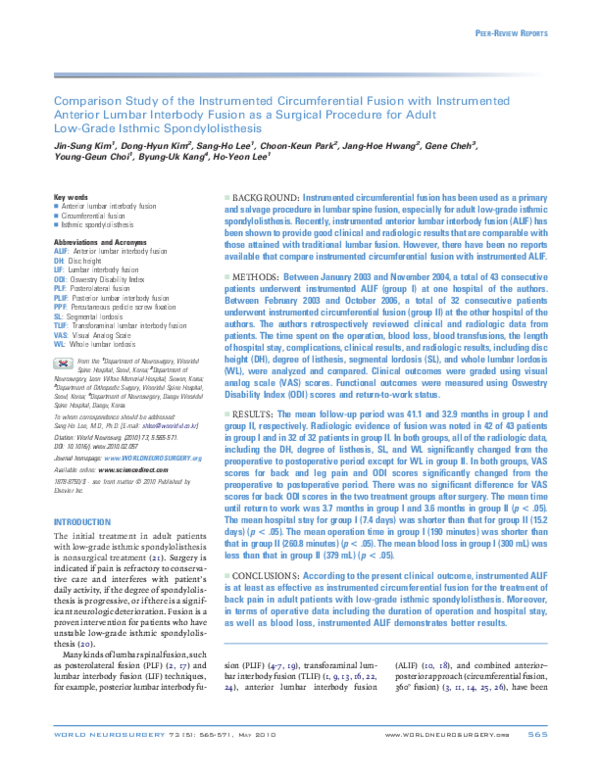 (PDF) Comparison study of the instrumented circumferential fusion with ...