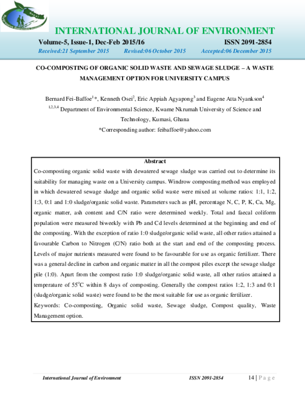 (PDF) Co-composting of organic solid waste and sewage sludge – a waste ...