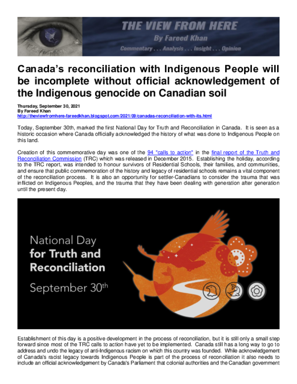 (PDF) Canada’s reconciliation with Indigenous People will be incomplete ...