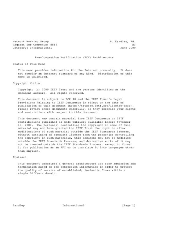 (PDF) Pre-Congestion Notification (PCN) Architecture