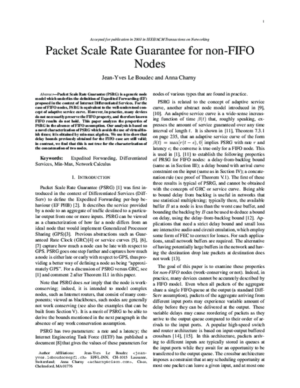 (PDF) Packet scale rate guarantee for non-fifo nodes