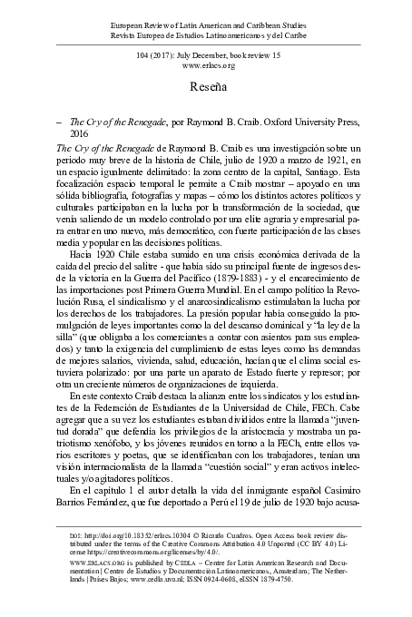 (PDF) Reseña de The Cry of the Renegade, por Raymond B. Craib