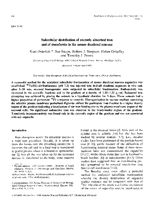 (PDF) Subcellular distribution of recently absorbed iron and of ...