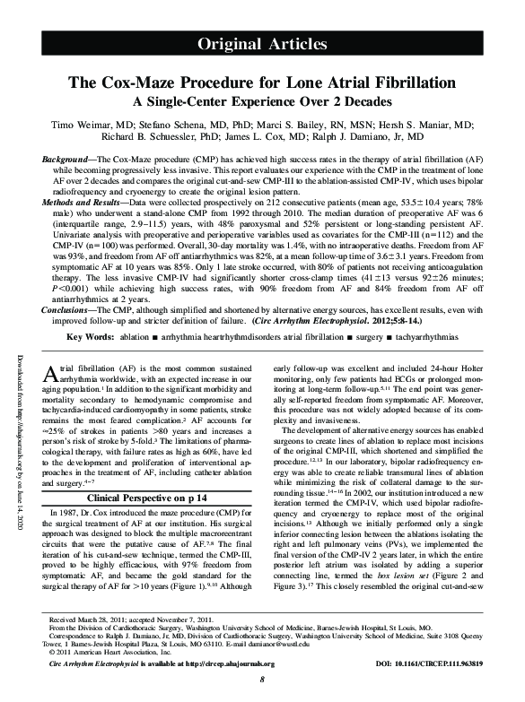 (PDF) The Cox-Maze Procedure for Lone Atrial Fibrillation | Ralph ...