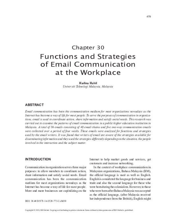 (PDF) Functions and Strategies of Email Communication at the Workplace