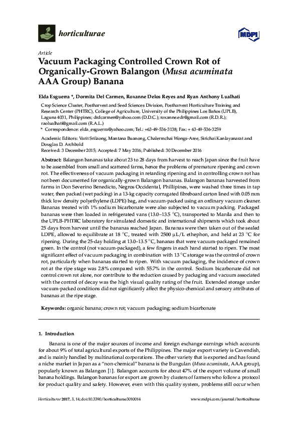 (PDF) Vacuum Packaging Controlled Crown Rot of Organically-Grown ...
