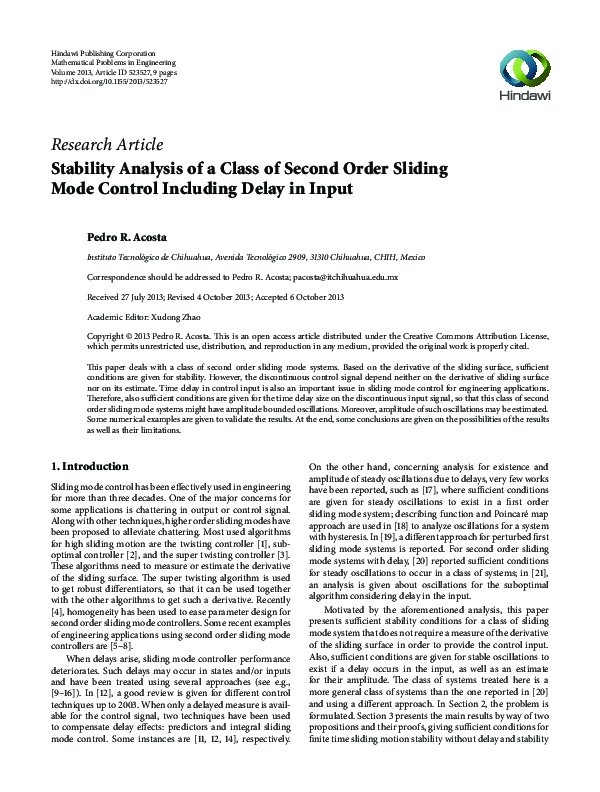 (PDF) Stability Analysis of a Class of Second Order Sliding Mode ...