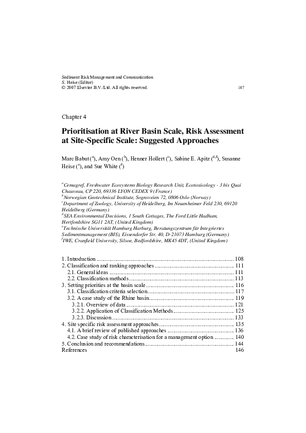 (PDF) Prioritisation at river basin scale, risk assessment at site ...