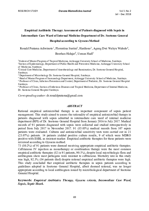 (PDF) Empirical Antibiotic Therapy Assessment of Patients diagnosed ...