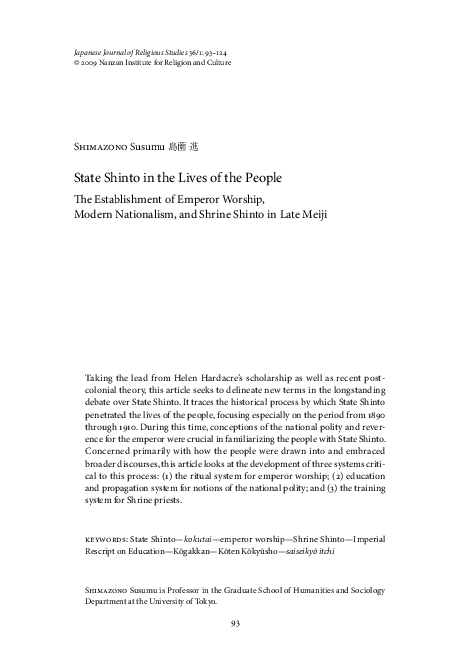 (PDF) State Shinto in the Lives of the People: The Establishment of ...
