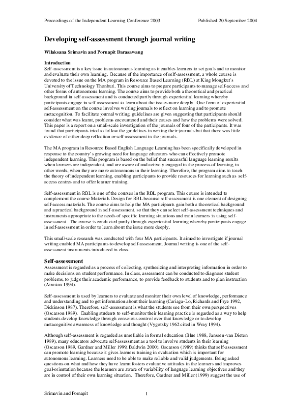 (PDF) Developing self-assessment through journal writing