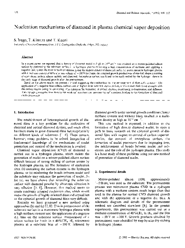 (PDF) Nucleation mechanisms of diamond in plasma chemical vapor deposition