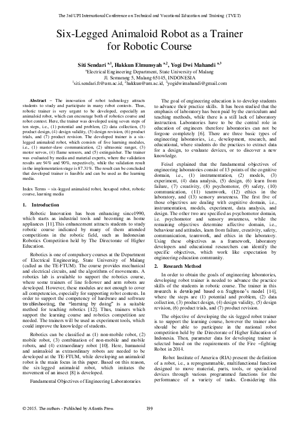 (PDF) Six-Legged Animaloid Robot as a Trainer for Robotic Course