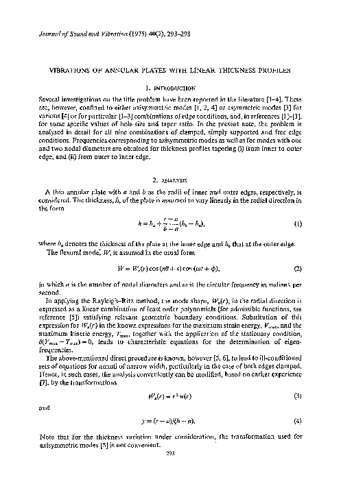 (PDF) Vibrations of annular plates with linear thickness profiles