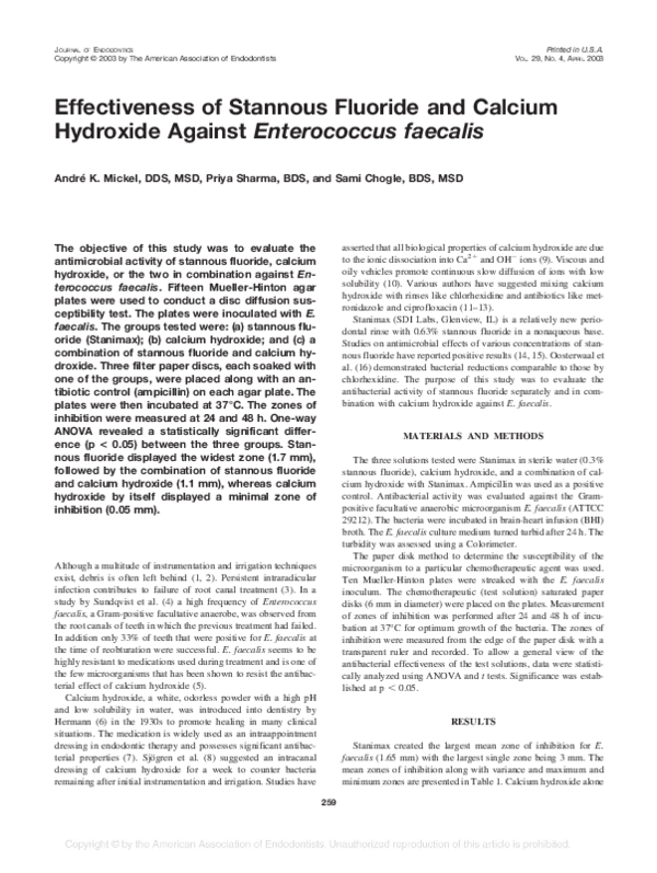 (PDF) Effectiveness of stannous fluoride and calcium hydroxide against ...