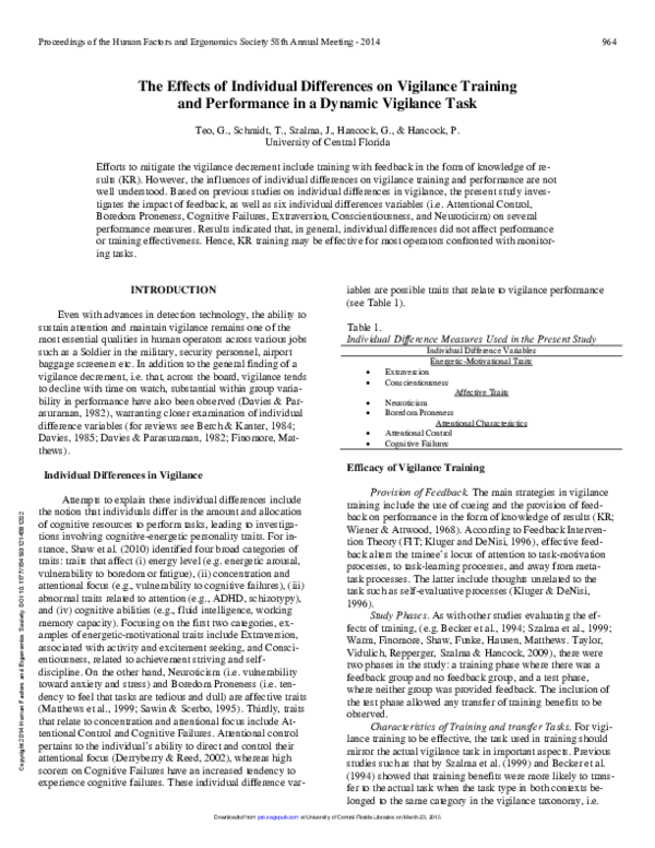 (PDF) The Effects of Individual Differences on Vigilance Training and ...