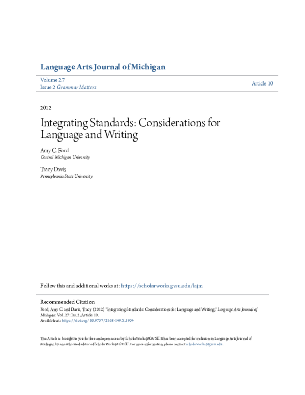 (PDF) Integrating Standards: Considerations for Language and Writing