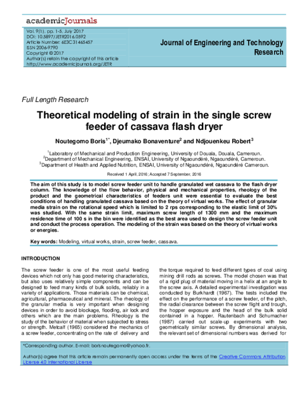 (PDF) Theoretical modeling of strain in the single screw feeder of ...