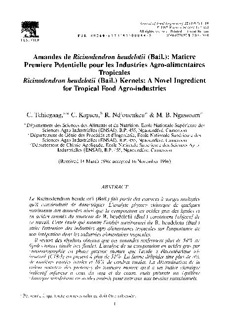 (PDF) Amandes de Ricinodendron heudelotii (Bail.): Matiere premiere ...