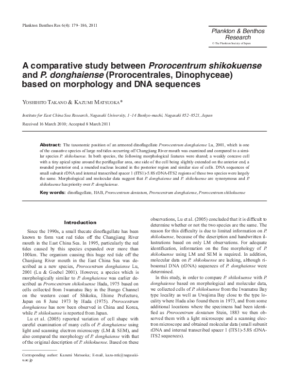 (PDF) A comparative study between Prorocentrum shikokuense and P ...