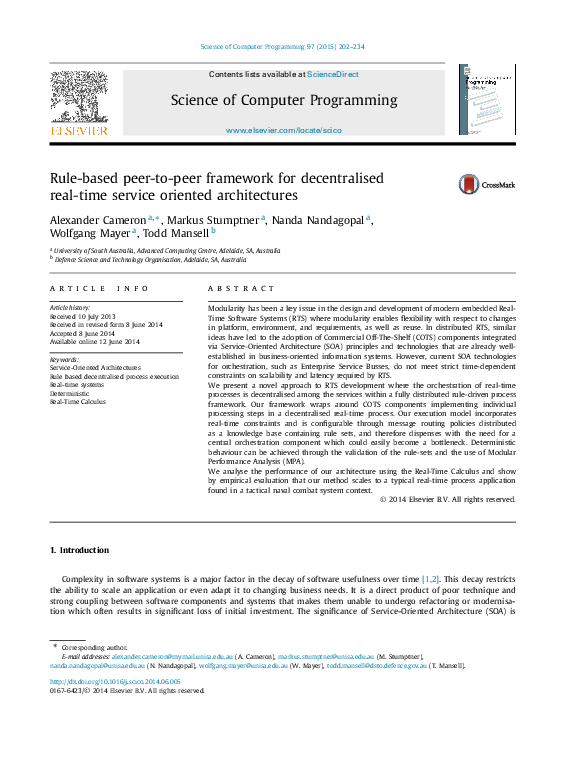 (PDF) Rule-based peer-to-peer framework for decentralised real-time service oriented architectures