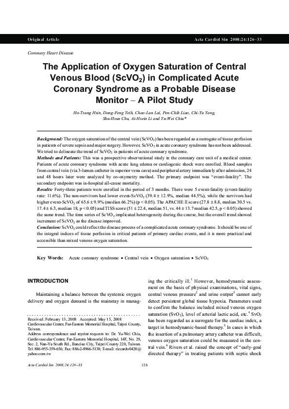 (PDF) The Application of Oxygen Saturation of Central Venous Blood ...