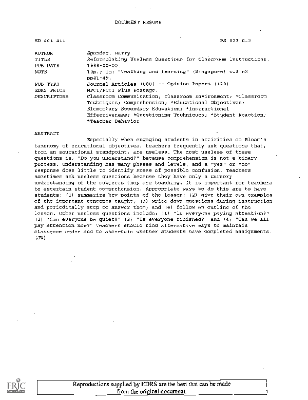 (PDF) Reformulating Useless Questions for Classroom Instructions