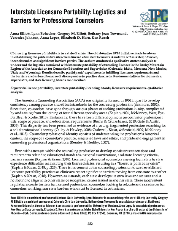 (PDF) Interstate Licensure Portability: Logistics and Barriers for ...