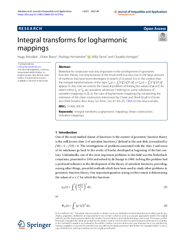 (PDF) Integral transforms for logharmonic mappings