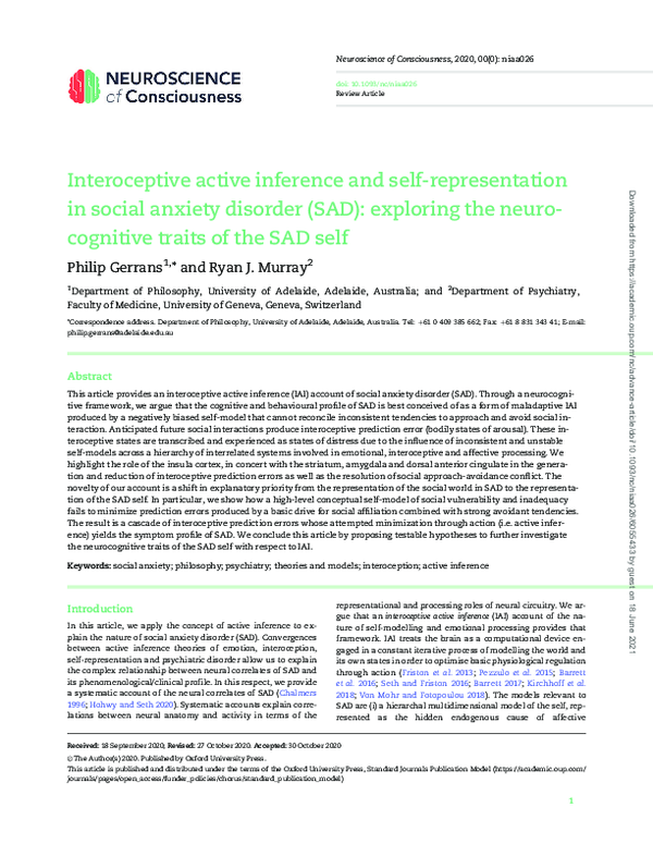 (PDF) Interoceptive active inference and self-representation in social anxiety disorder (SAD ...