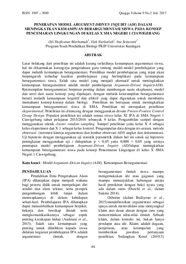 (PDF) Penerapan Model Argument-Driven Inquiry (Adi) Dalam Meningkatkan Kemampuan Berargumentasi ...