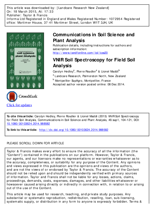(PDF) Vis-Nir Soil Spectroscopy for Field Soil Analysis