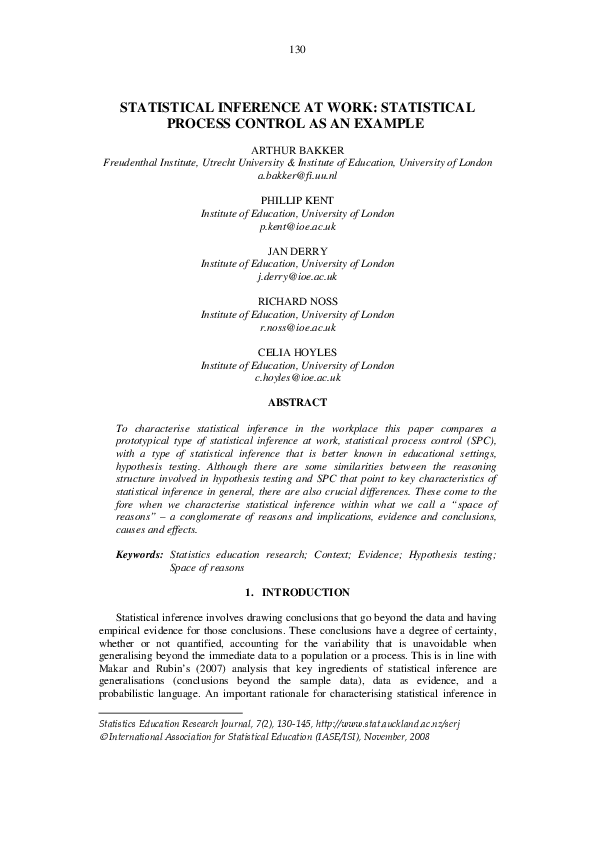 (PDF) Statistical inference at work: The case of statistical process control