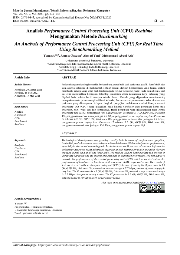 (PDF) Analisis Performance Central Prosessing Unit (CPU) Realtime Menggunakan Metode Benchmarking
