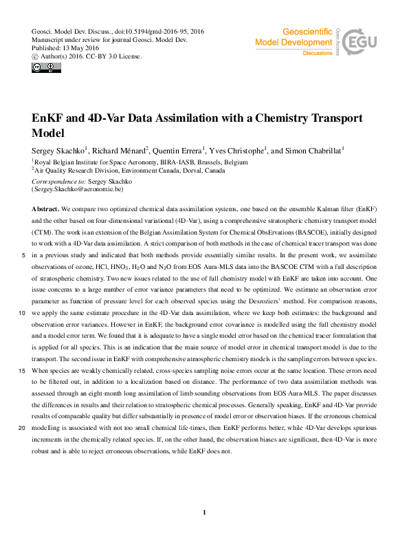 (PDF) EnKF and 4D-Var Data Assimilation with a Chemistry Transport Model