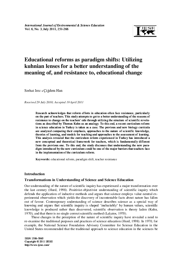 (PDF) Educational reforms as paradigm shifts: Utilizing kuhnian lenses ...