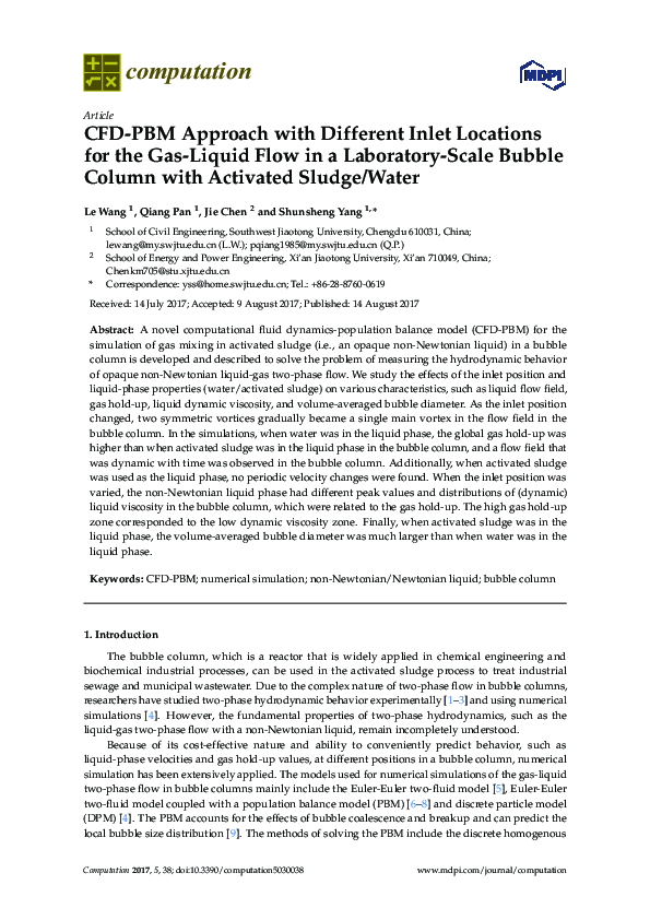 (PDF) CFD-PBM Approach with Different Inlet Locations for the Gas-Liquid Flow in a Laboratory ...