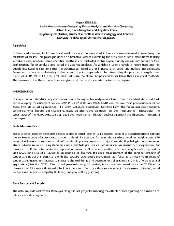 Pdf Scale Measurement Comparing Factor Analysis And Variable Clustering