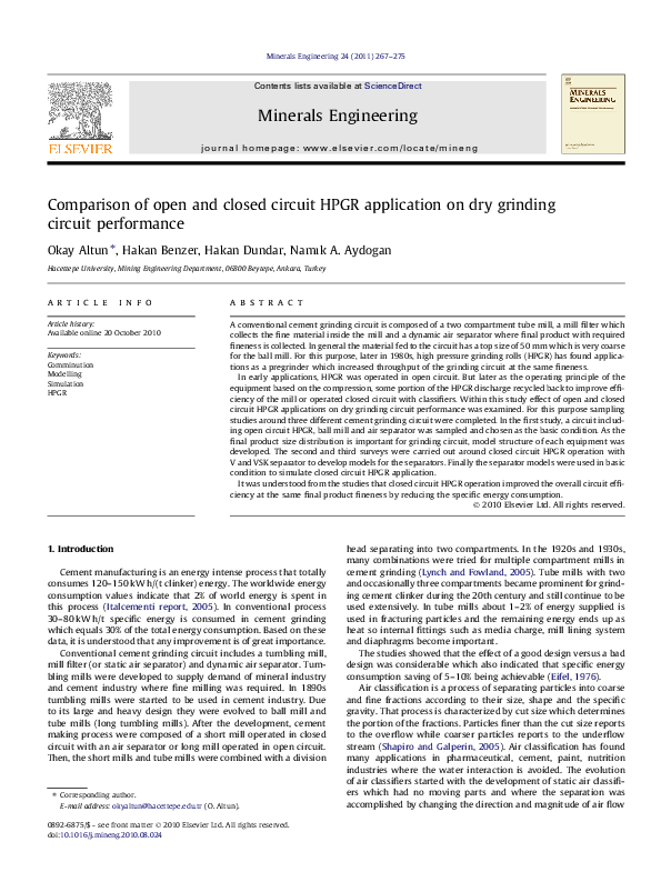 (PDF) Comparison of open and closed circuit HPGR application on dry ...