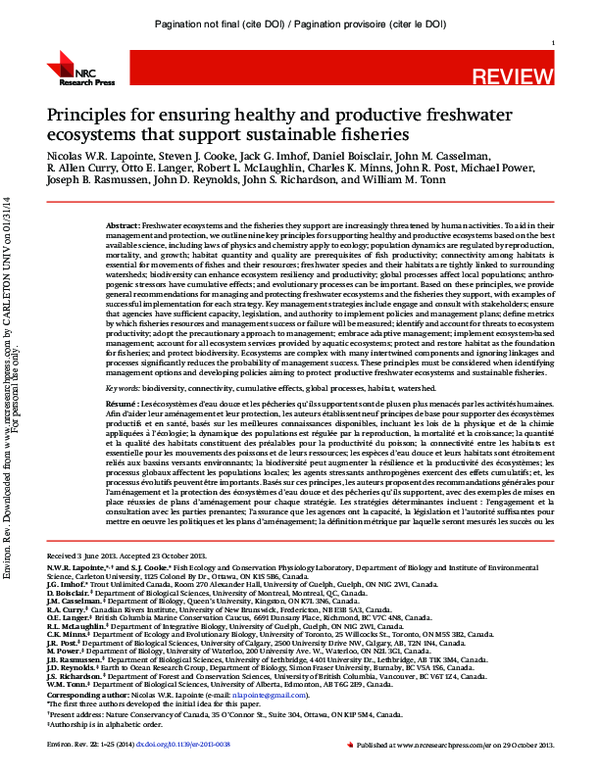 (PDF) Principles for ensuring healthy and productive freshwater ...