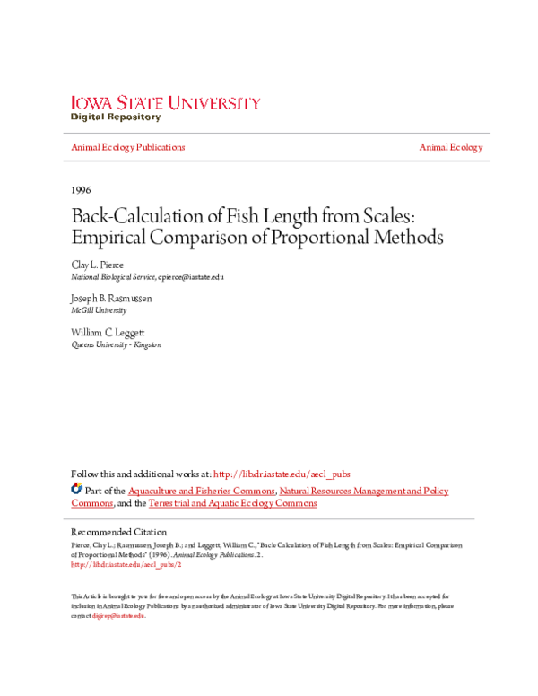 (PDF) Back-Calculation of Fish Length from Scales: Empirical Comparison of Proportional Methods