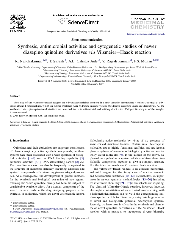 (PDF) Synthesis, antimicrobial activities and cytogenetic studies of newer diazepino quinoline ...
